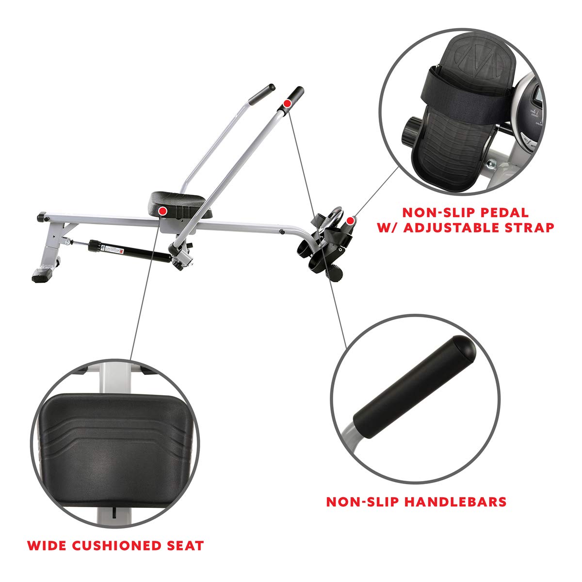 Sunny Health & Fitness Compact Full Motion Rowing Machine, Full-Body Workout, Low-Impact, Extra-Long Rail, and 350 LB Weight Capacity – SF-RW5639