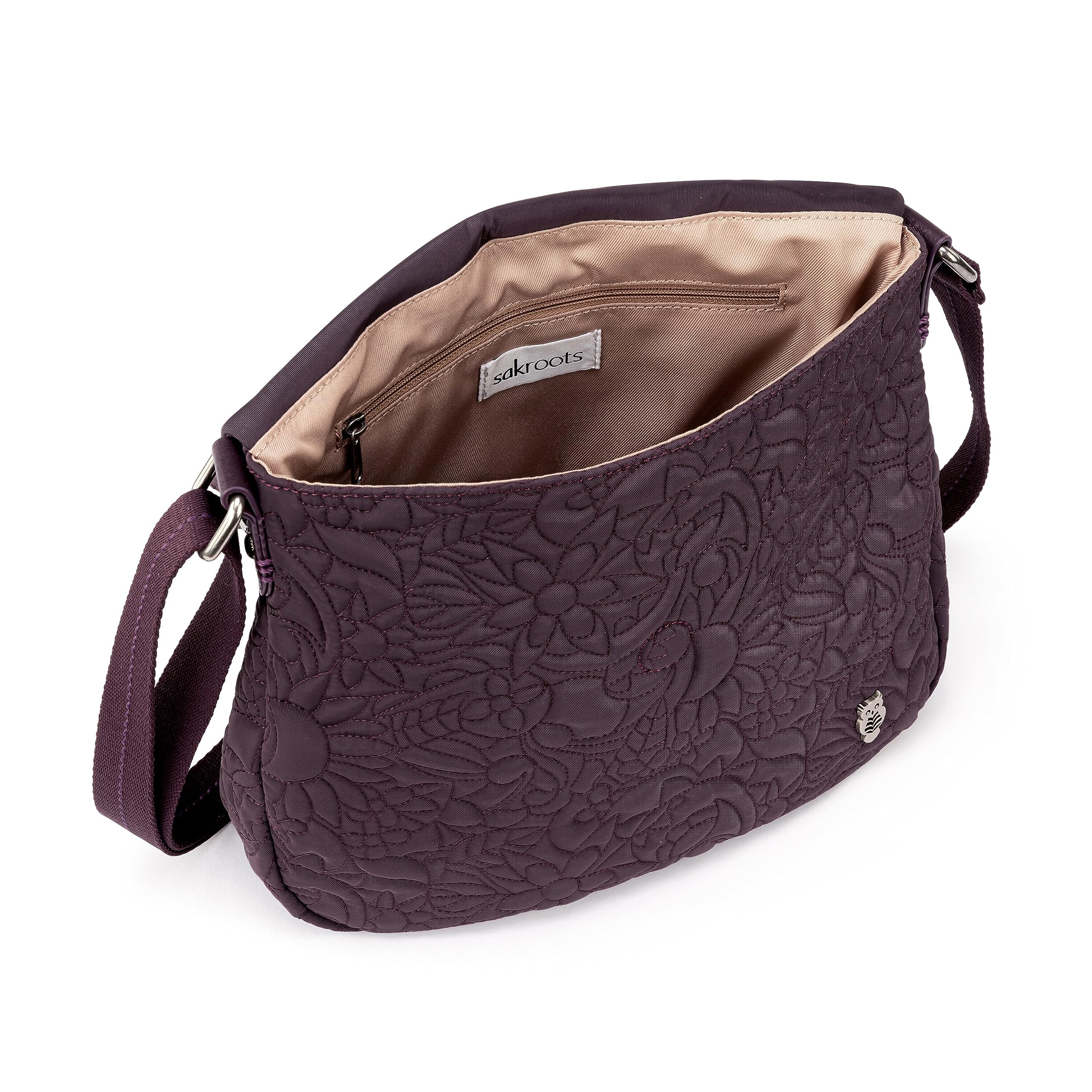 Sakroots Foldover Crossbody Bag in Eco-Twill with Adjustable Strap, Aubergine Spirit Desert Quilted