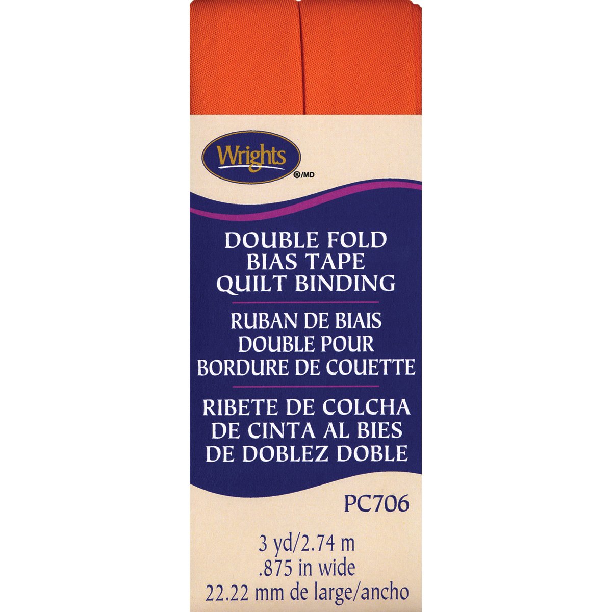 Wrights Products Double Fold Quilt Binding 7/8" X3yd, Orange