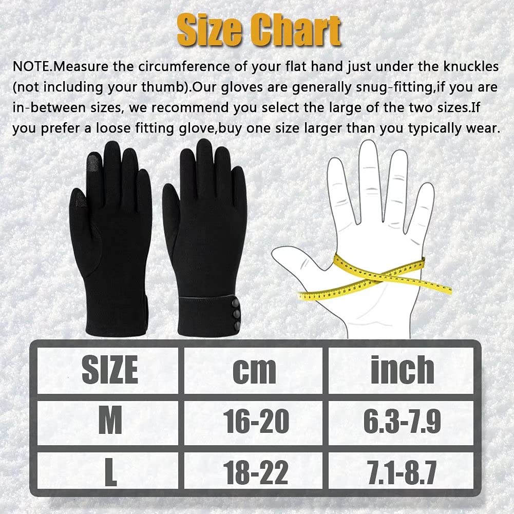 Womens Winter Warm Gloves With Sensitive Touch Screen Texting Fingers, Fleece Lined Windproof Gloves (Black-M)