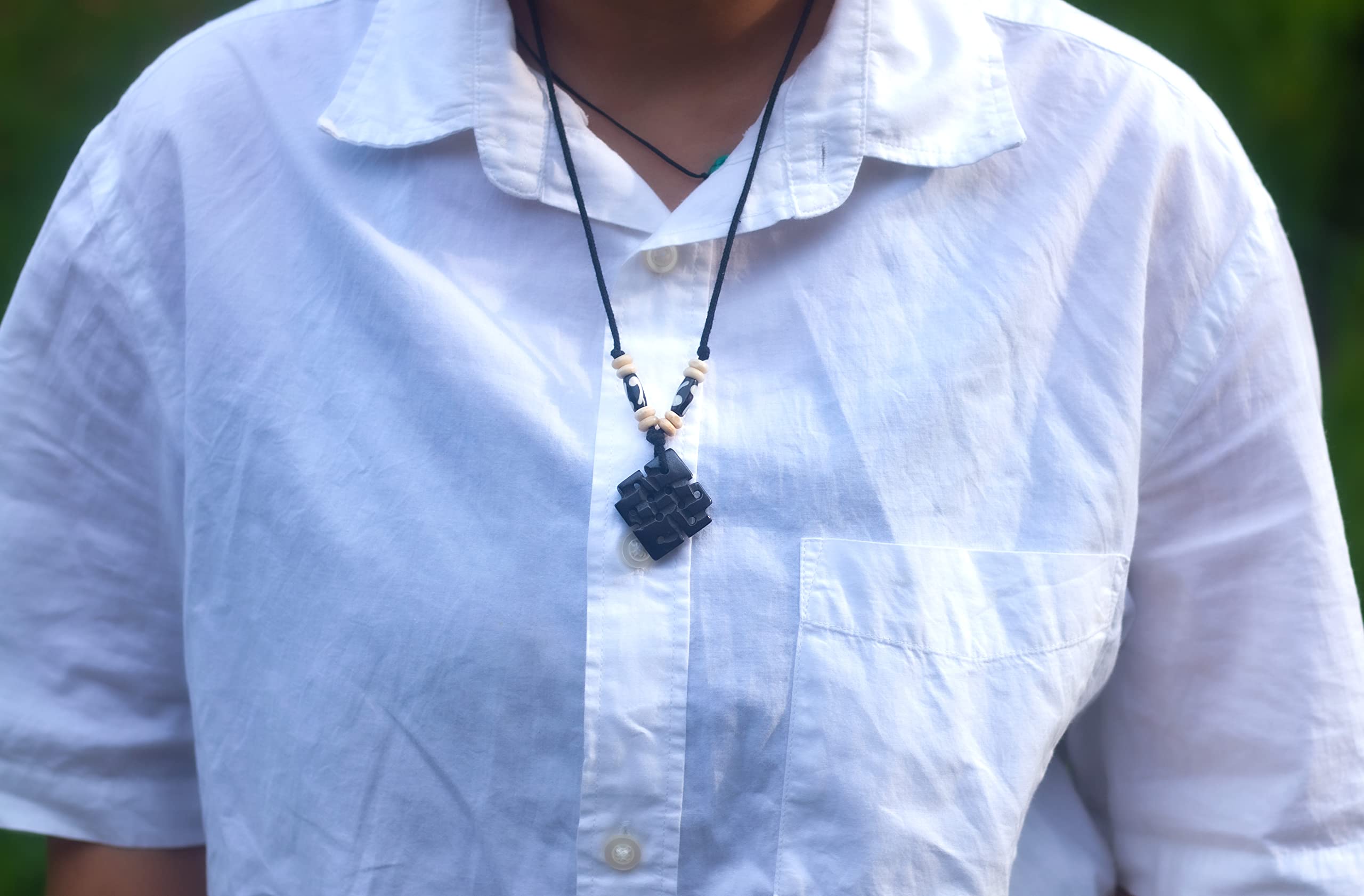 Tibetan Eternal Knot Yak Bone Pendant Necklace