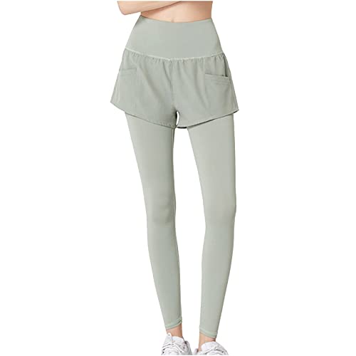SMIDOW Amazon Mystery Boxes for Sale unclaimed pallets Womens 2 in 1 Pants High Waisted Leggings Drawstring Elastic Waist Tennis Pickleball Clothing Workout Tights Green L