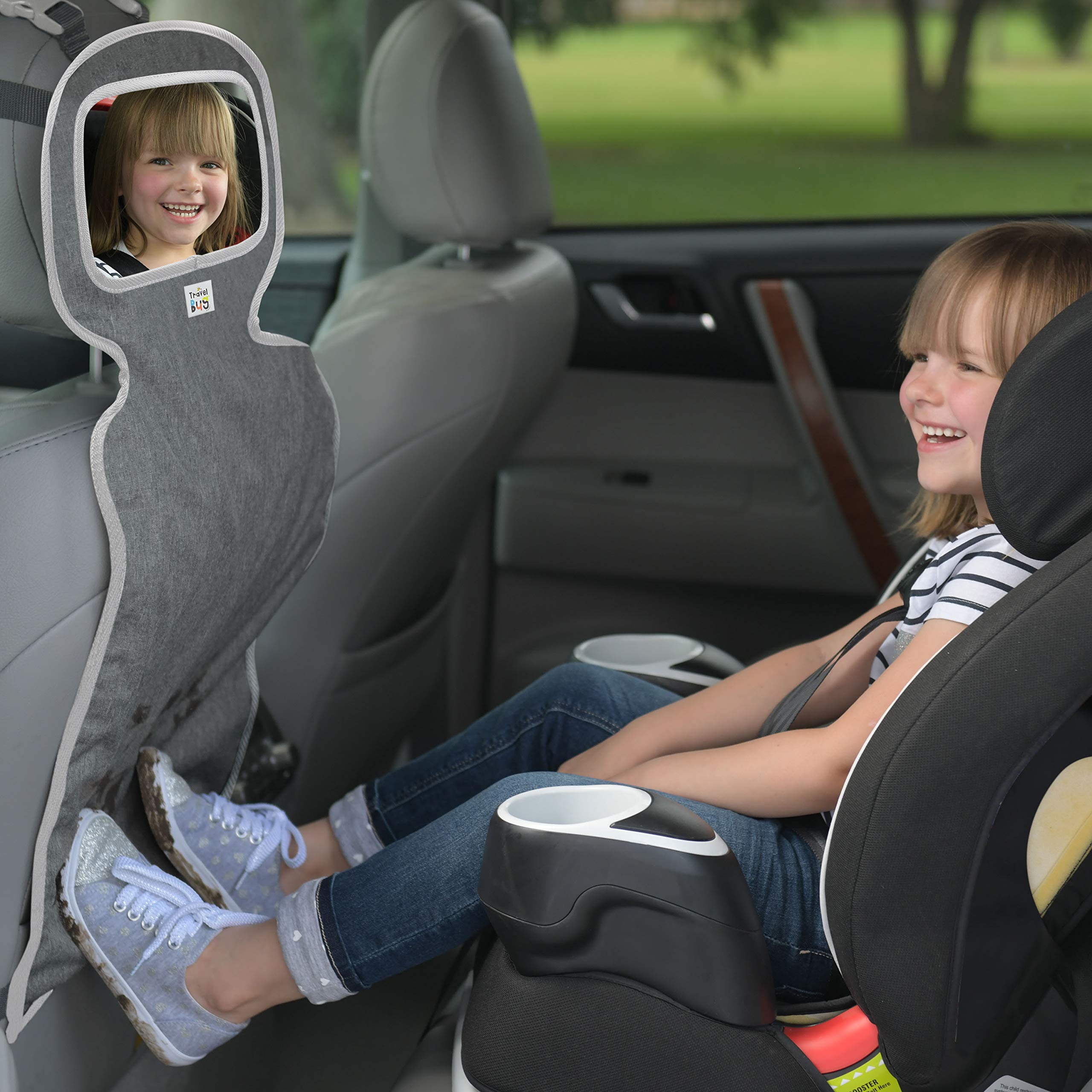 Travel Bug Baby & Toddler Shatter Resistant Mirror With Built-in Kick Mat For Forward Facing Car Seats - Grey