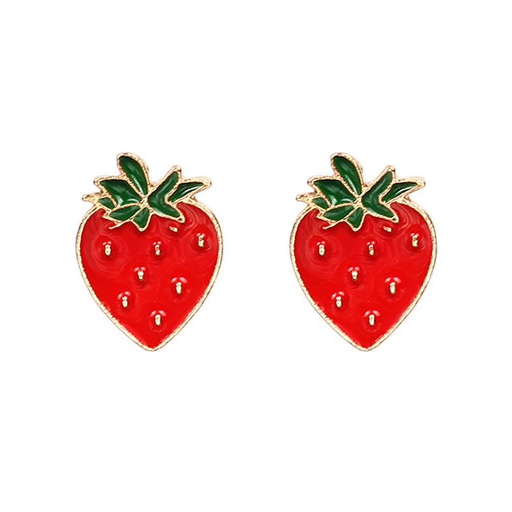 VEINTI+1 New Summer Cut Fruit Earrings Strawberry Jewelry Creative Funny Lifelike Fruits Red Earrings Ear Studs for Women(Strawberry)