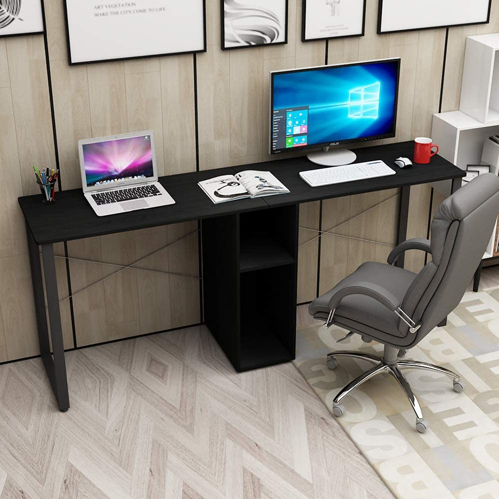 SogesGame Two Person Desk, 78 inches Double Computer Desk Extra Large Size Workstation Writing Table with Storage Shelves Home Office Desk Home Office,Writing Desk and Computer Desk,Black