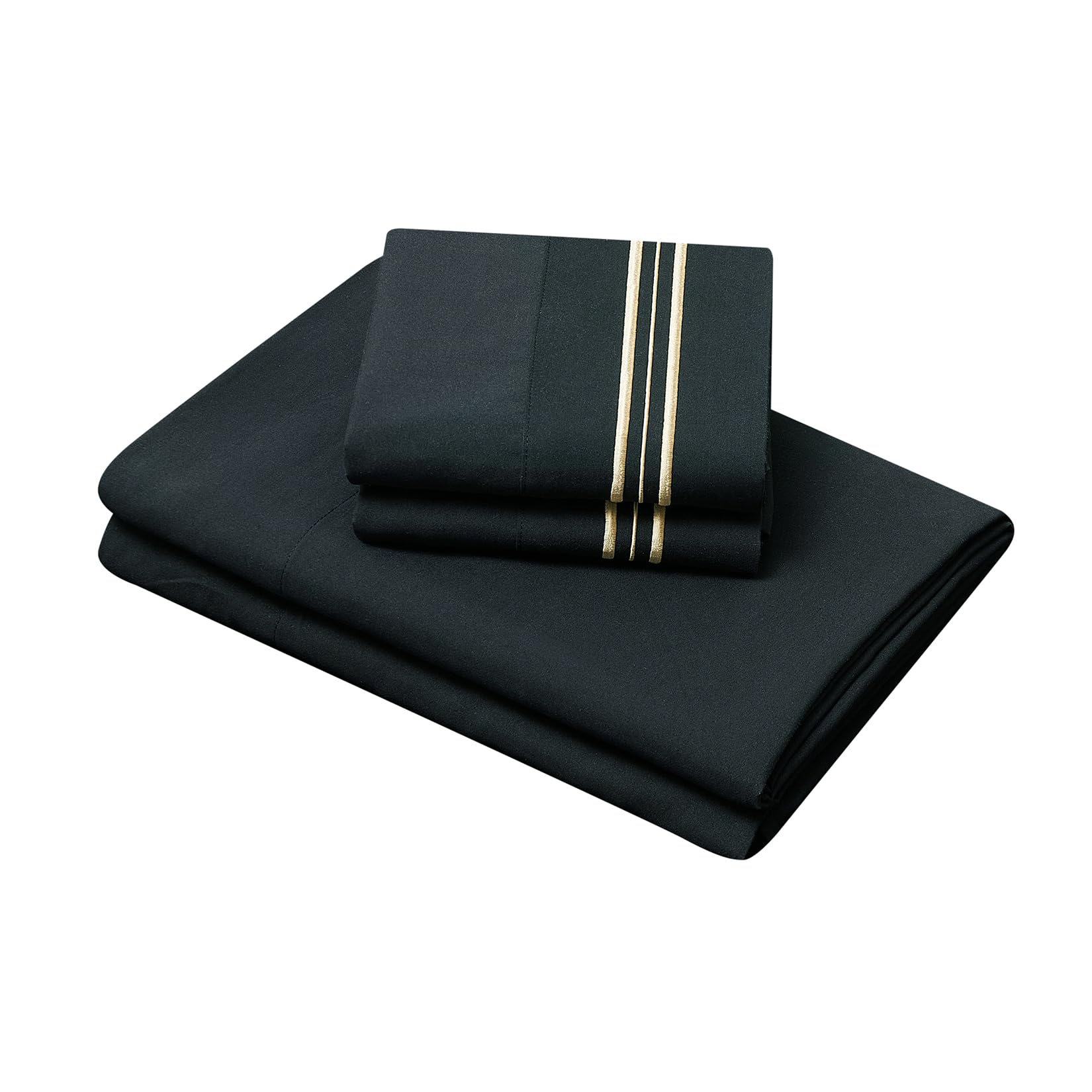 WODFAMY Microfiber Full Size Bed Sheet Set Extra Soft Deep Pockets Luxury Hotel Bed Sheets Breathable & Cooling Wrinkle Free 4 Piece Set Fulls Sheets Black&Gold