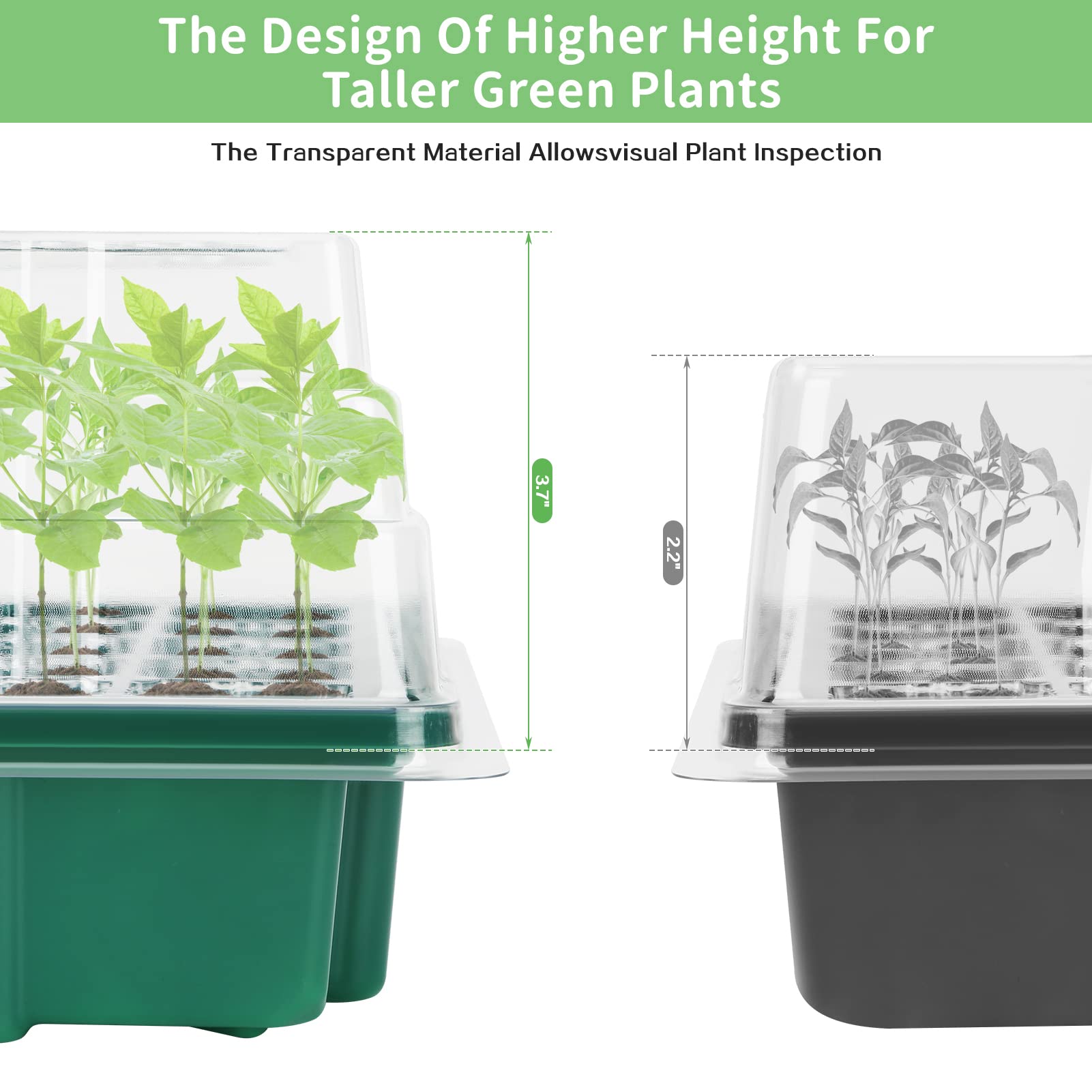 TIEBOLA Seed Starter Kit with Grow Light - Durable Seed Tray, 80-Cell Germination Trays with Drain Hole, with Humidity Dome, and Thermometer Hygrometer, Humidity Dome for Seed Growing Germinating.