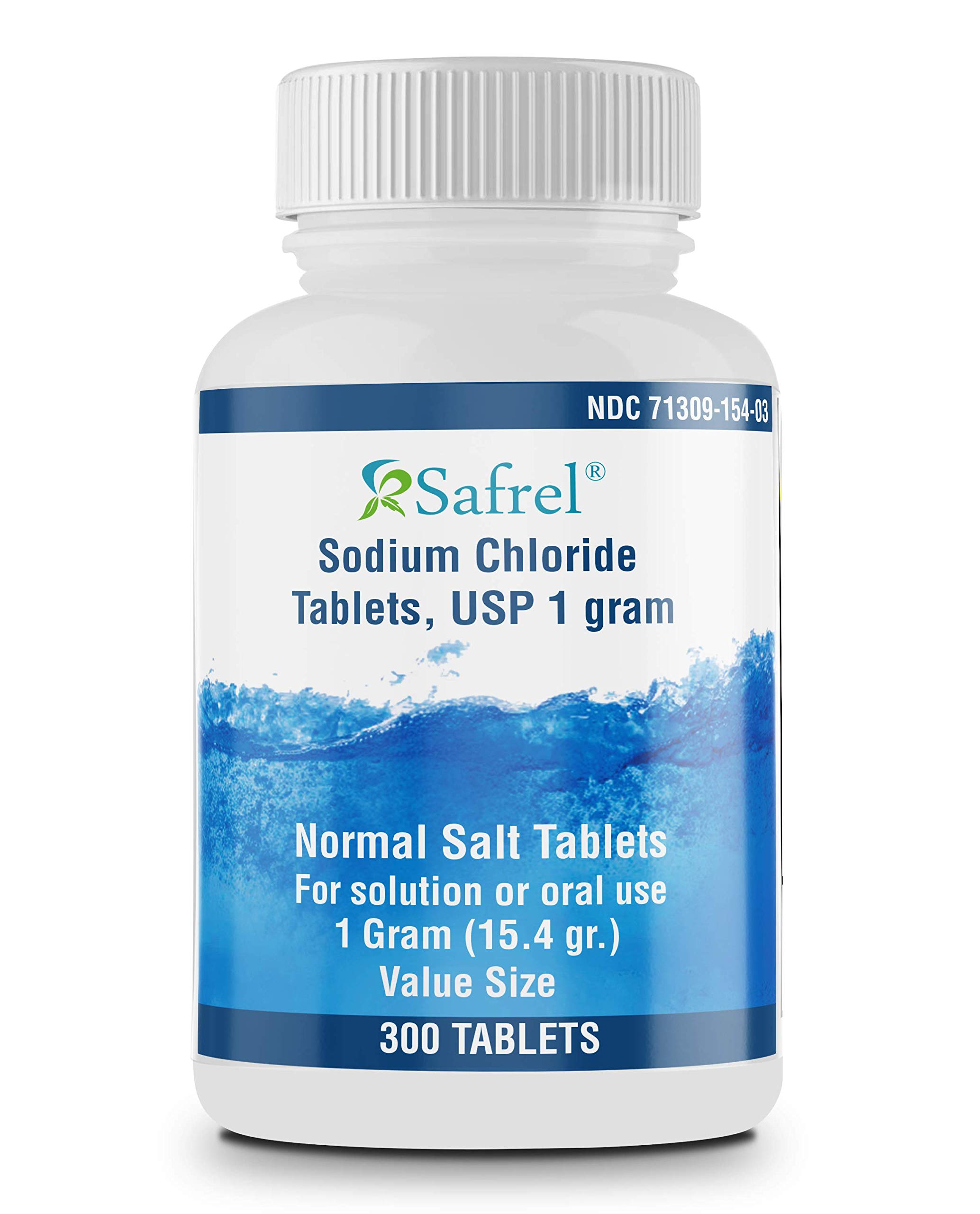 Safrel Sodium Chloride Tablets 1 gm, USP | Normal Salt Tablets | (15.4gr.) | Electrolytes Replenisher Hydration Drink (300 Count (Pack of 1))