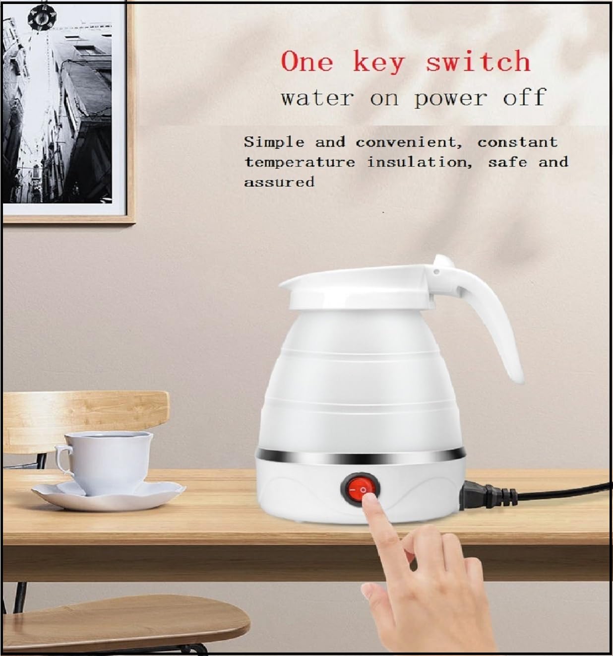 Travel Kettle,Travel Foldable Electric Kettle,Collapsible Food Grade Silicone Small Portable Kettle,Boiling water for Tea Coffee,Boil Dry Protection (600ml,110V,600W,US Plug) (Blue)