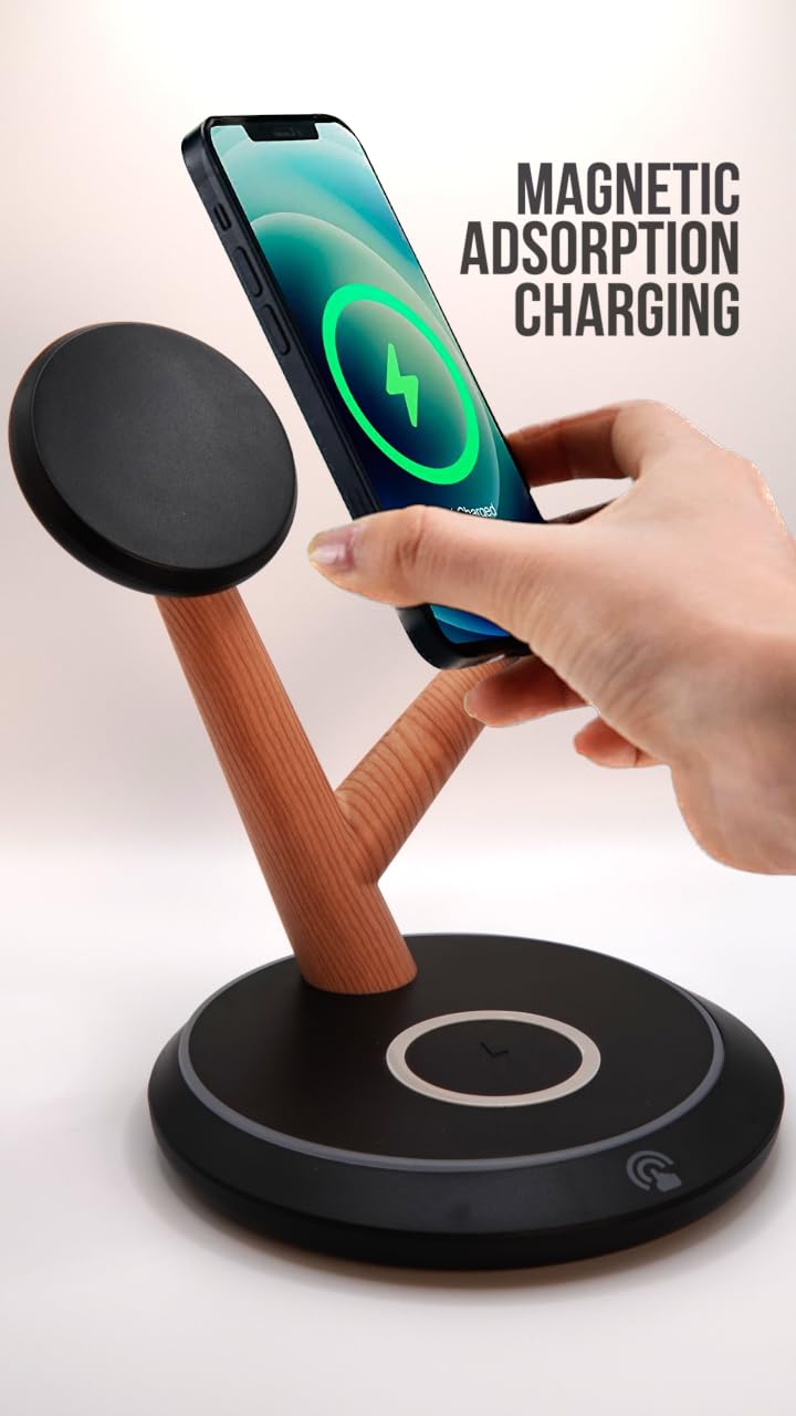 Tree Design Wireless Charger, 4 in 1 Qi Charging Station Stand for Multiple Devices, Charging Station for iPhone 15 14 13 12 Series, Apple Watch Ultra/SE/9/8/7/6/5/4/3/2 and AirPods (White)