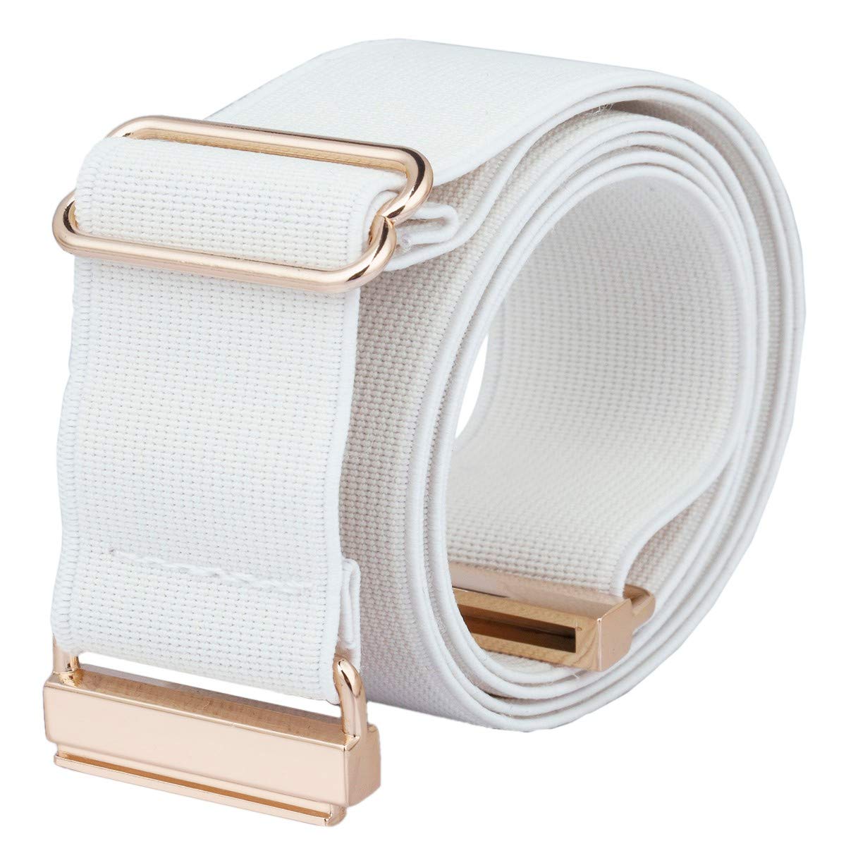 Samtree Adjustable Stretch Elastic Belt for Women, Lightweight No Show Flat Buckle Cinch Waist Belt for Jeans Dresses, White