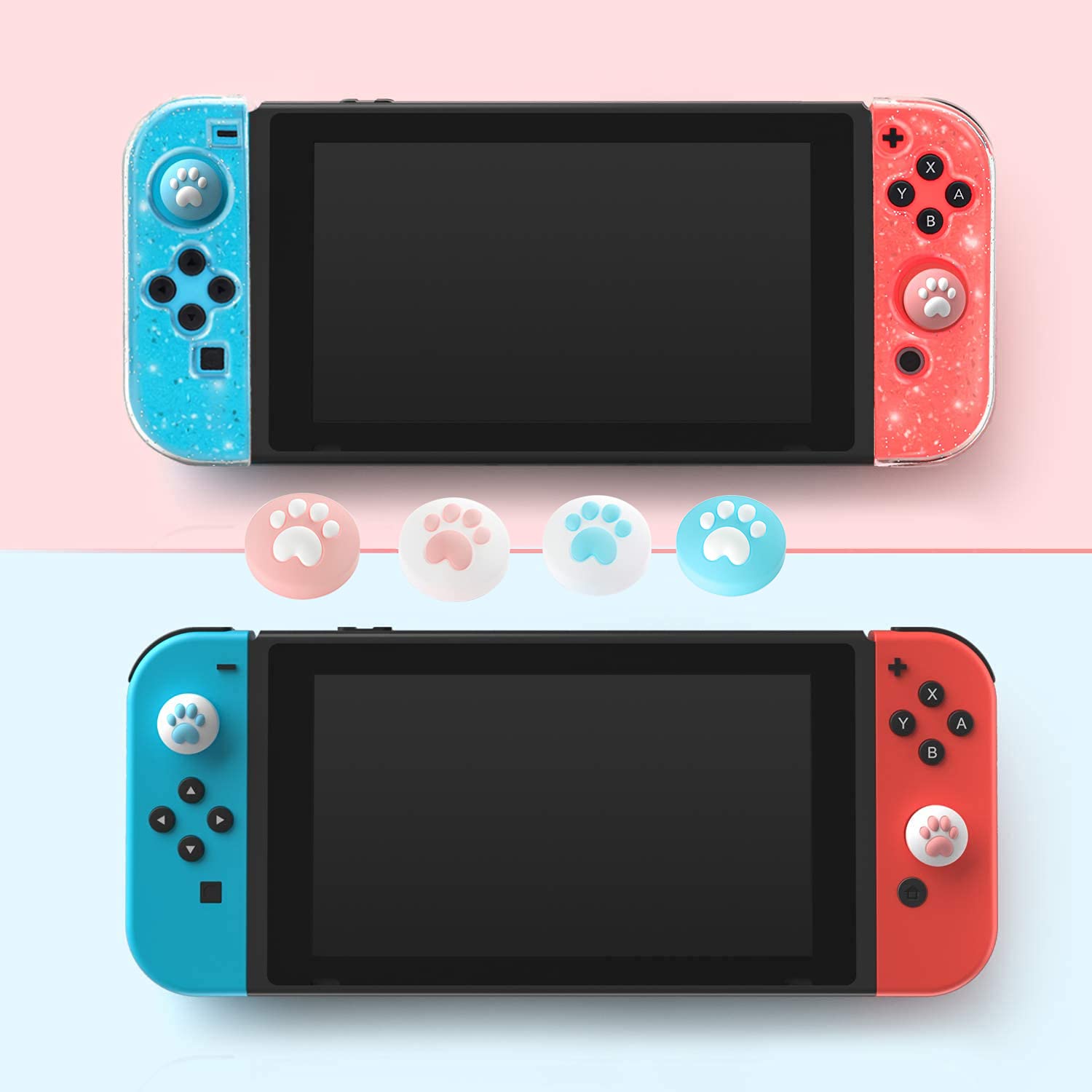 Switch Case for Nintendo Switch, Glitter Dockable Case for Switch Hard Shell Skin Protective Cover with 4 Pcs Thumb Caps Switch NS Games Protector -Crystal