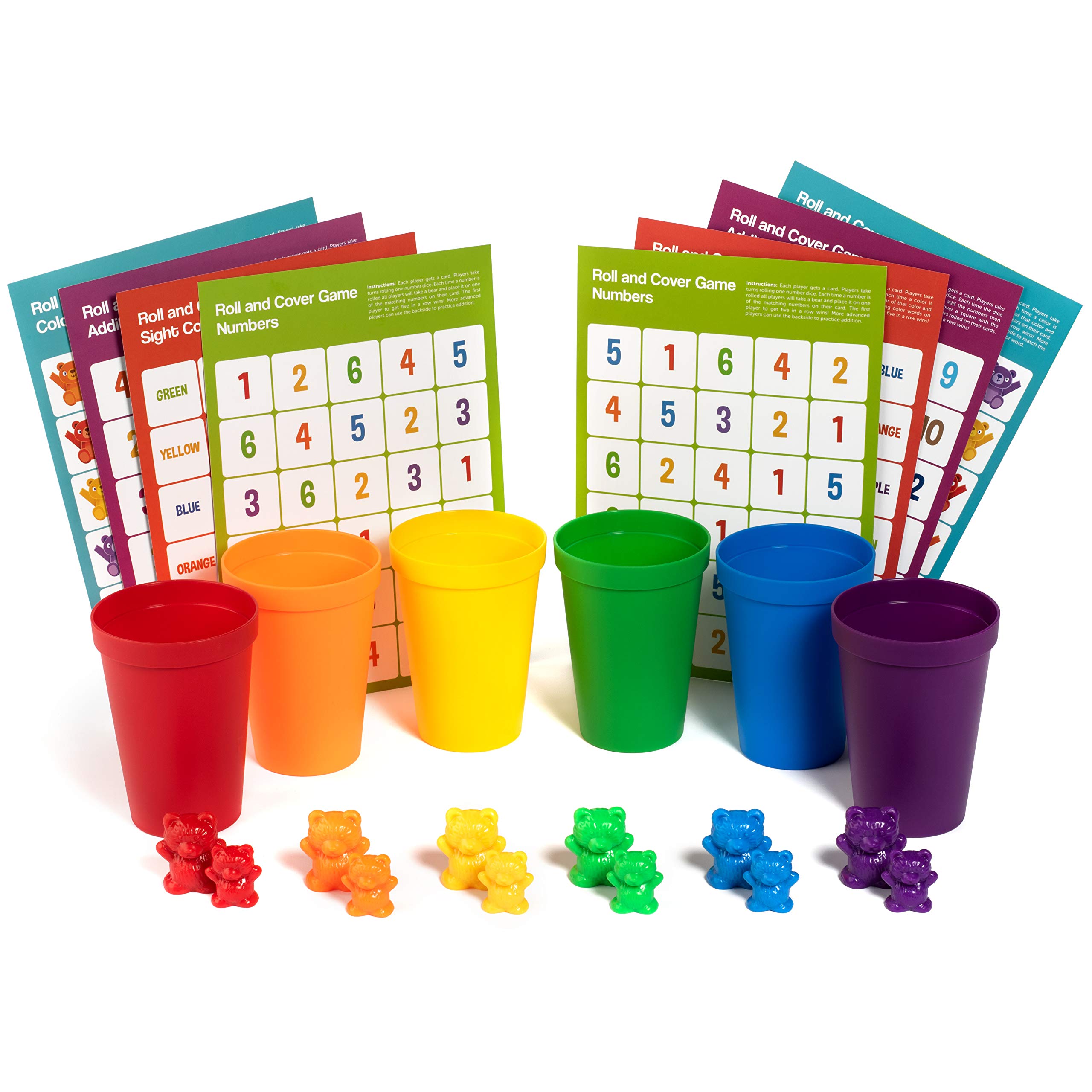 SWEET LEMONS Rainbow Counting Bears Math Manipulatives- 90 Teddy Bear Counters- Large and Small Sorting Bears and Bingo Game for Kids and Family