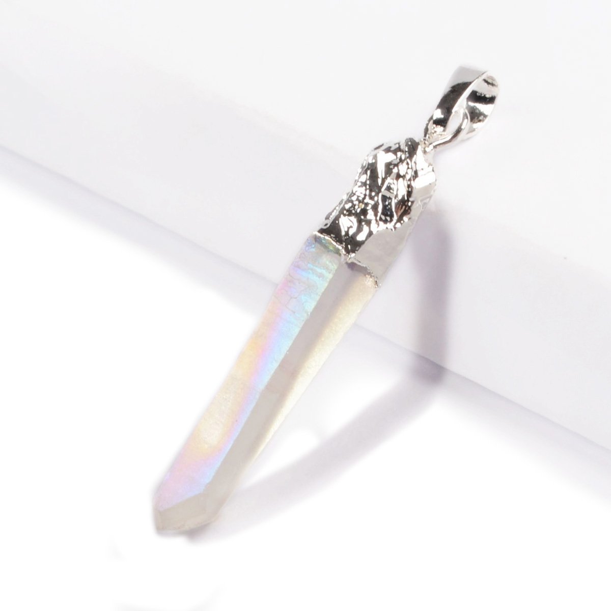 ZENGORI Silver Plated Angel Cluster Aura Titanium Druzy Quartz Crystal Point Pendant Bead