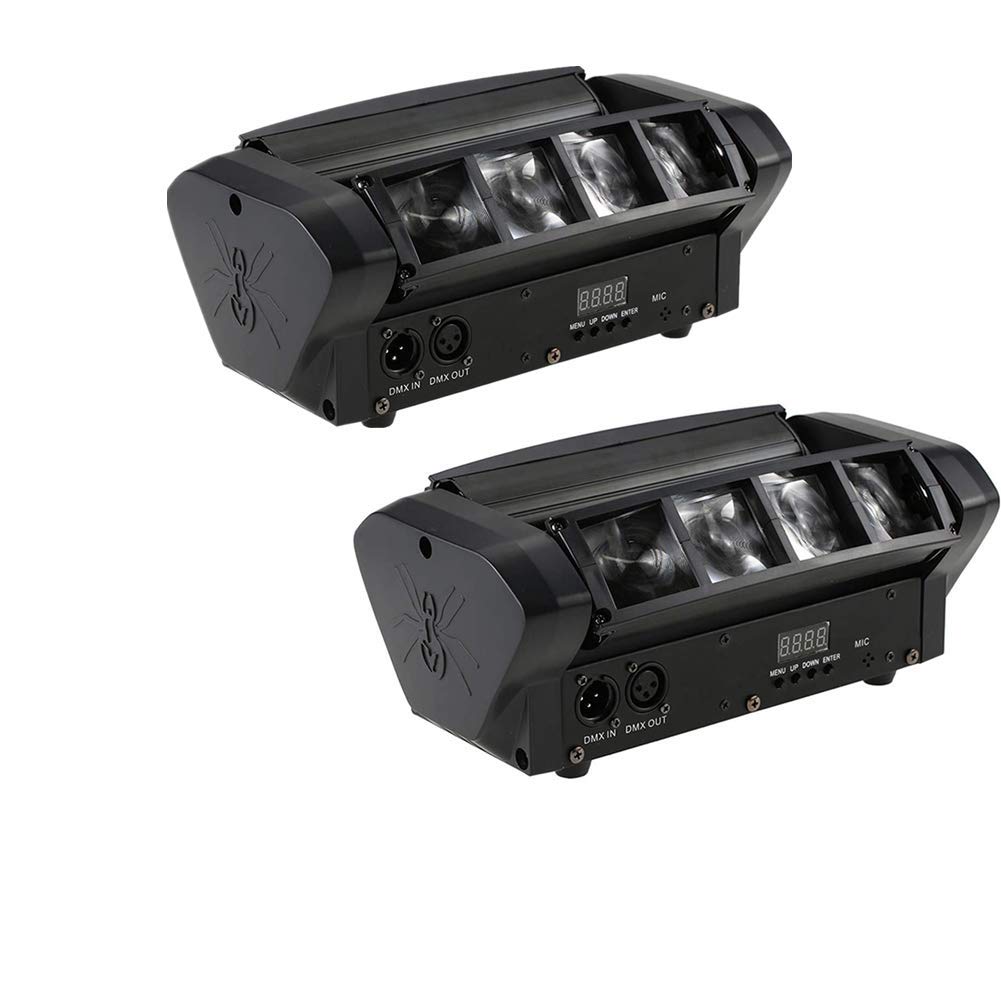 Spider Moving Head Light 8x10W LEDs Beam DJ Lights RGBW Sound Activated and DMX-512 Control for Party Pub Disco Show Wedding Event Stage Lighting (2Pack)