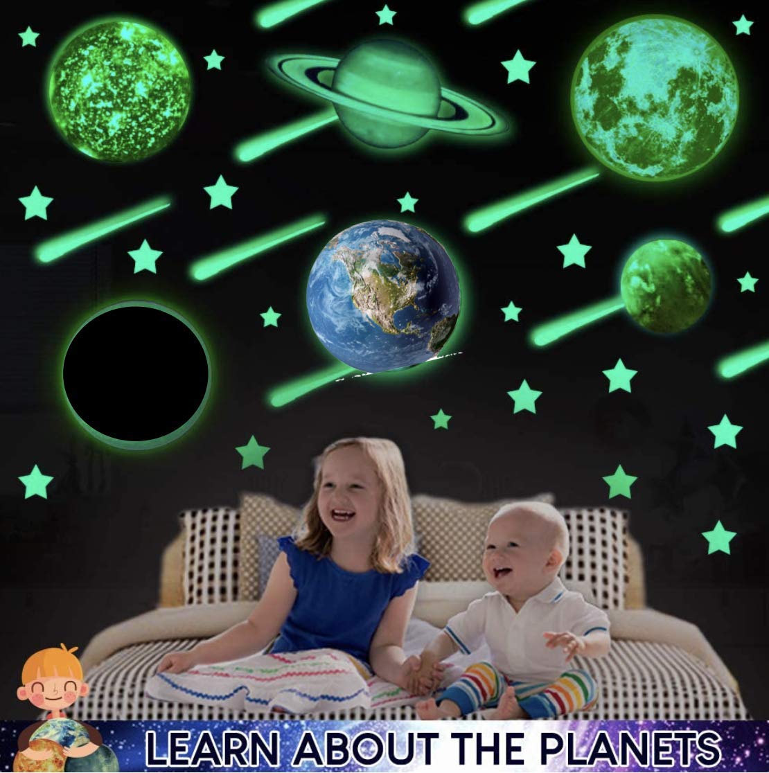 UNTOLD PLANETS 185+ PCS Glow in The Dark Stars and Planets 3D Realistic Ceiling Solar System for Kids Wall Stickers, All Glowing Planets Dwarf Pluto Moon Sun Galaxy Decor, Christmas Gift