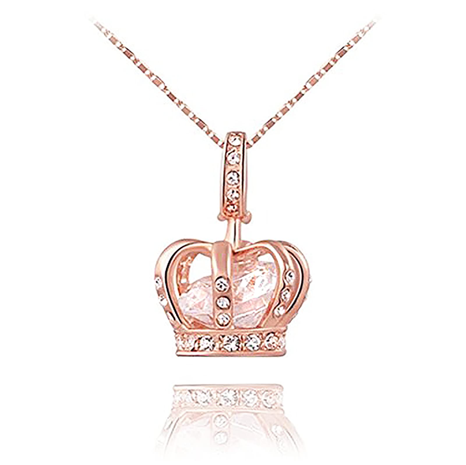 TIDOO Crown Jewelry Womens Queen and Pendant Necklace 3 Lays Rose Gold/Platinum Plated With Austrain Crystals
