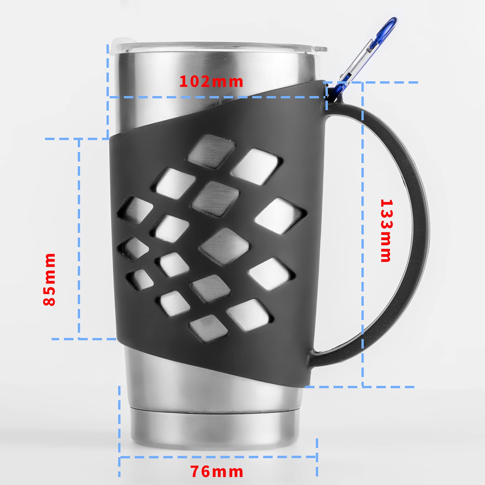 TRINENOX Silicone Sleeve Holder Grip for 20 oz Tumblers, Rambler Handler for 20 oz Tumbler Vacuum Insulated Coffee Mugs Silicone Grip Protective Sleeve Cover With Handle-Black
