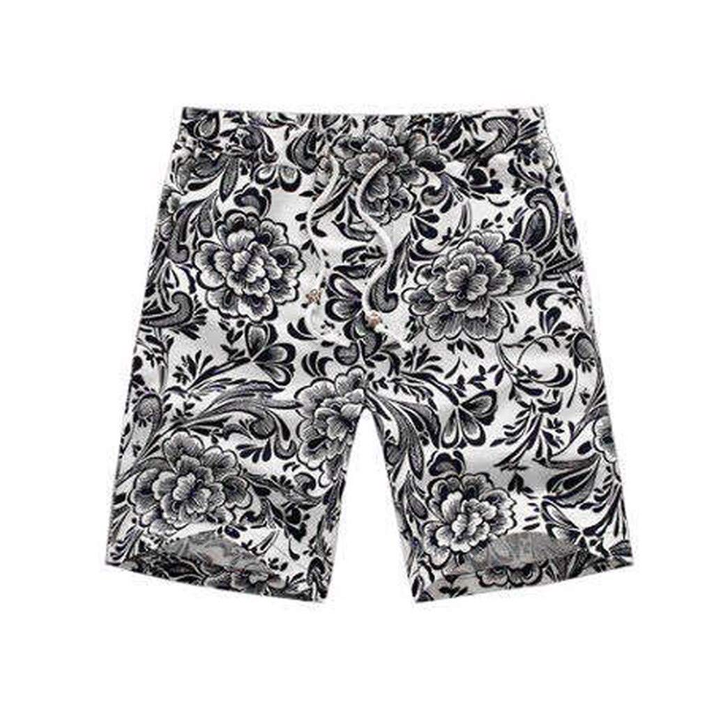 VEZAD Summer New Comfortable Fashion Short Sleeve and Short Pants Printing Men's Suit F Black
