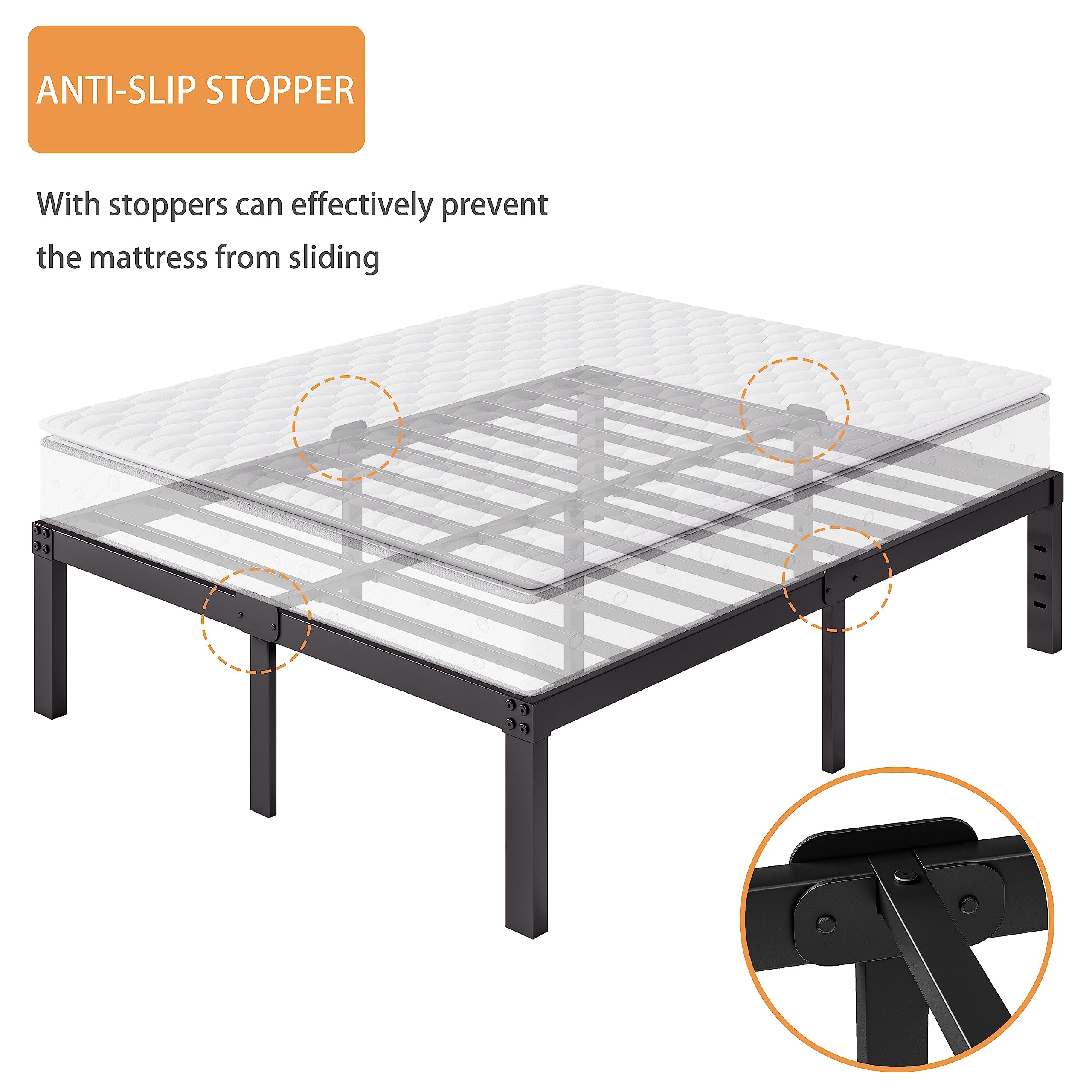 Sosain 14 inch King Bed Frame Metal Platform Frame no Box Spring Needed,Black Heavy Duty Sturdy Steel,Easy Assembly,with Storage