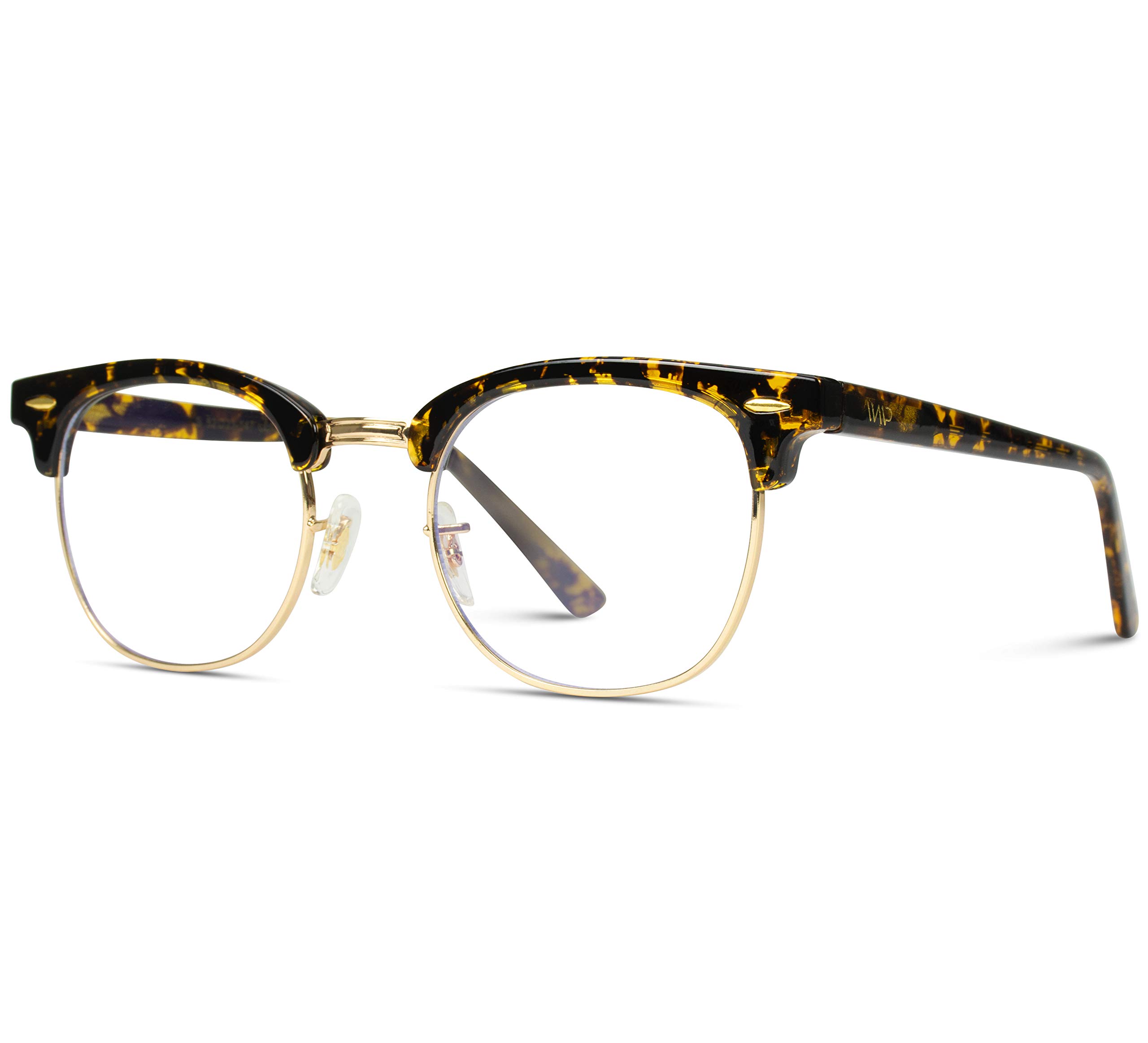 Vintage Inspired Blue Light Blocking Glasses Classic Half Frame Horn Rimmed Clear Lens (Black Silver, 52)