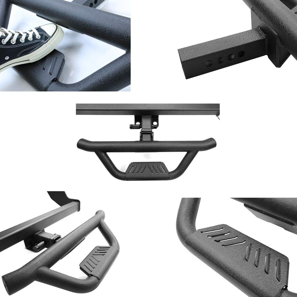 Textured Black Universal Hitch Step bar Custom fit Vehicles with 2" Hitch Receiver Trailer Truck Towing Rear Bumper Guard (Incl Pin Lock and Stabilize)