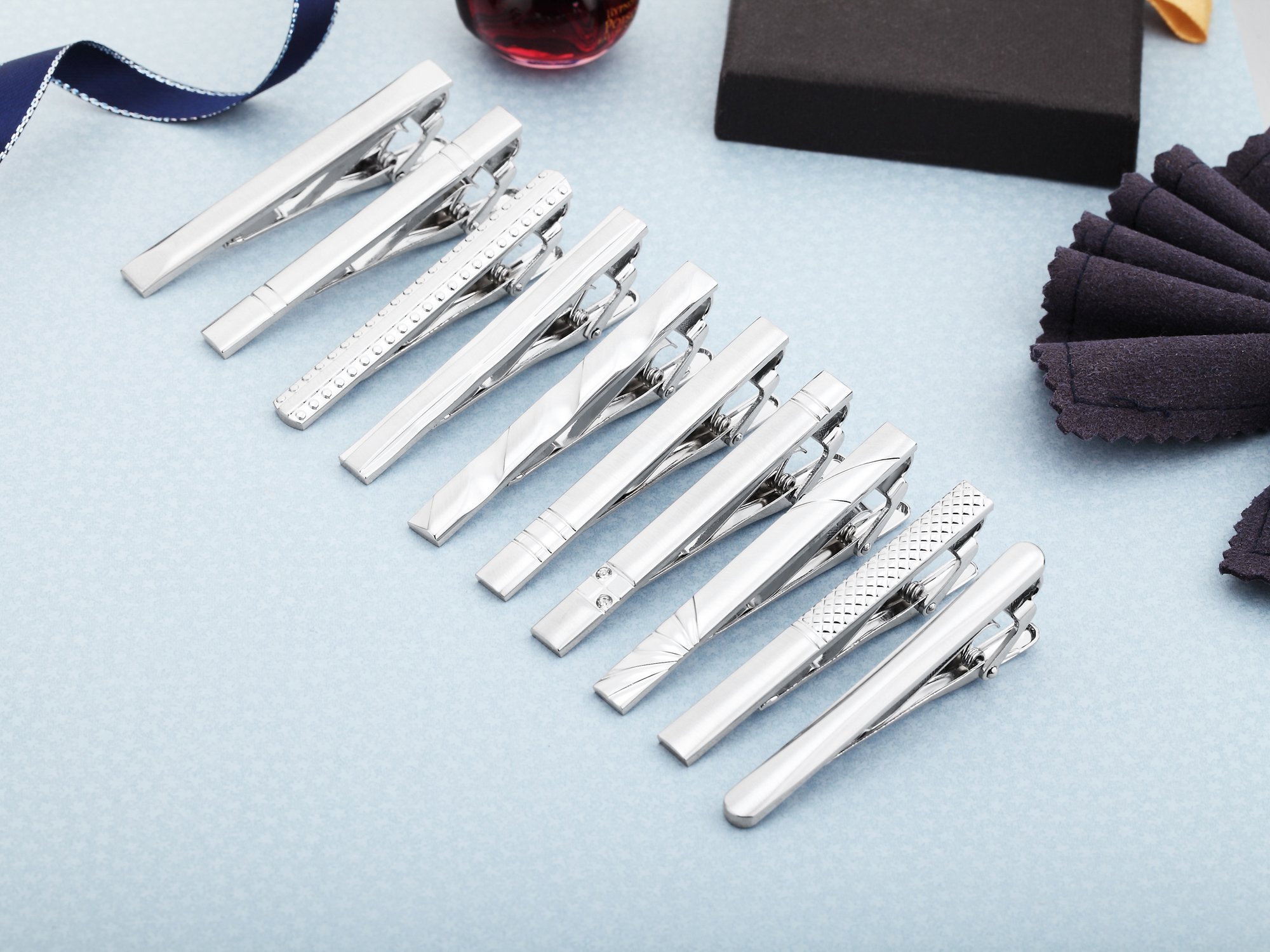 Tie Clip Set of Men Classic Jewelry Gift, 10 Pcs of Silver Tone, 2.3 Inches