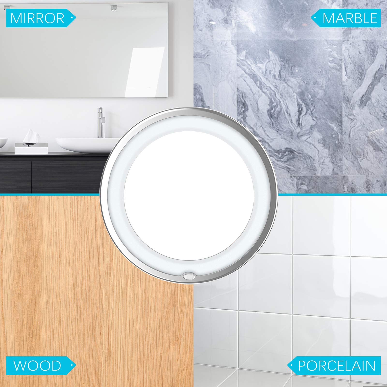 Ursulan 5X Magnifying Makeup Mirror Adjustable Flexible Gooseneck LED Light Bathroom Vanity Mirror with Glue Pad Suction Cup 360 Degree Swivel Perfect for Wall Mounted