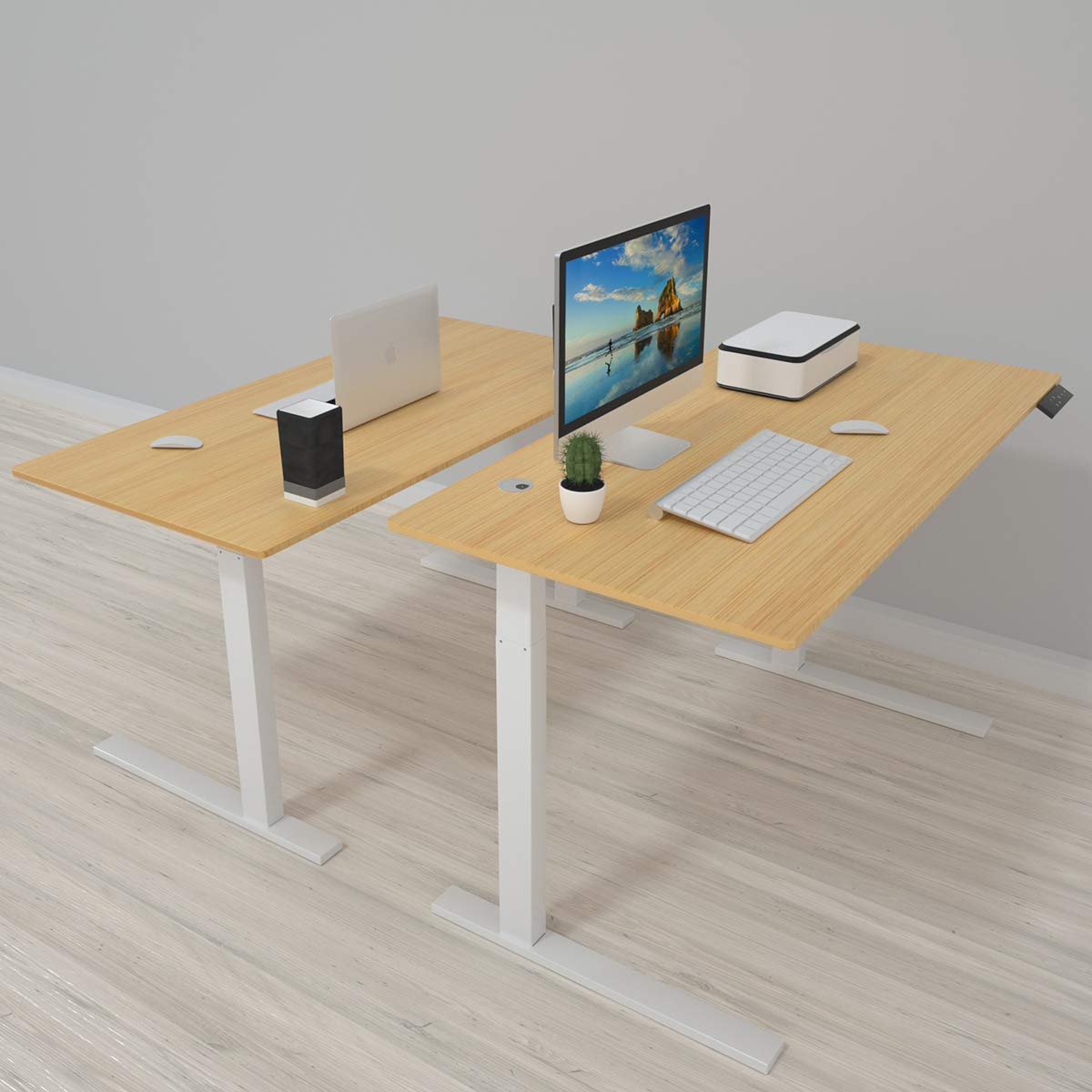 ZHU CHUANG Height Adjustable Desk Electric Standing Desk Stand up Desk Home Office Desk Dual Motor Natural Color 100% Solid Bamboo (72" Rectangle, Desktop and Frame)