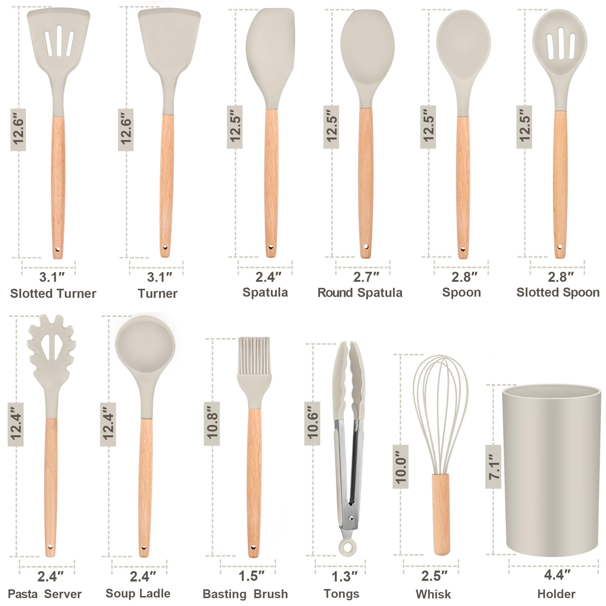 TeamFar 12Pcs Kitchen Cooking Utensils Set, Silicone Kitchen Gadgets Utensil Set for Nonstick Cookware with Wooden Handle, Spatula Spoon Turner, Non-Toxic & Non-Stick, Heat-Resistant, Black