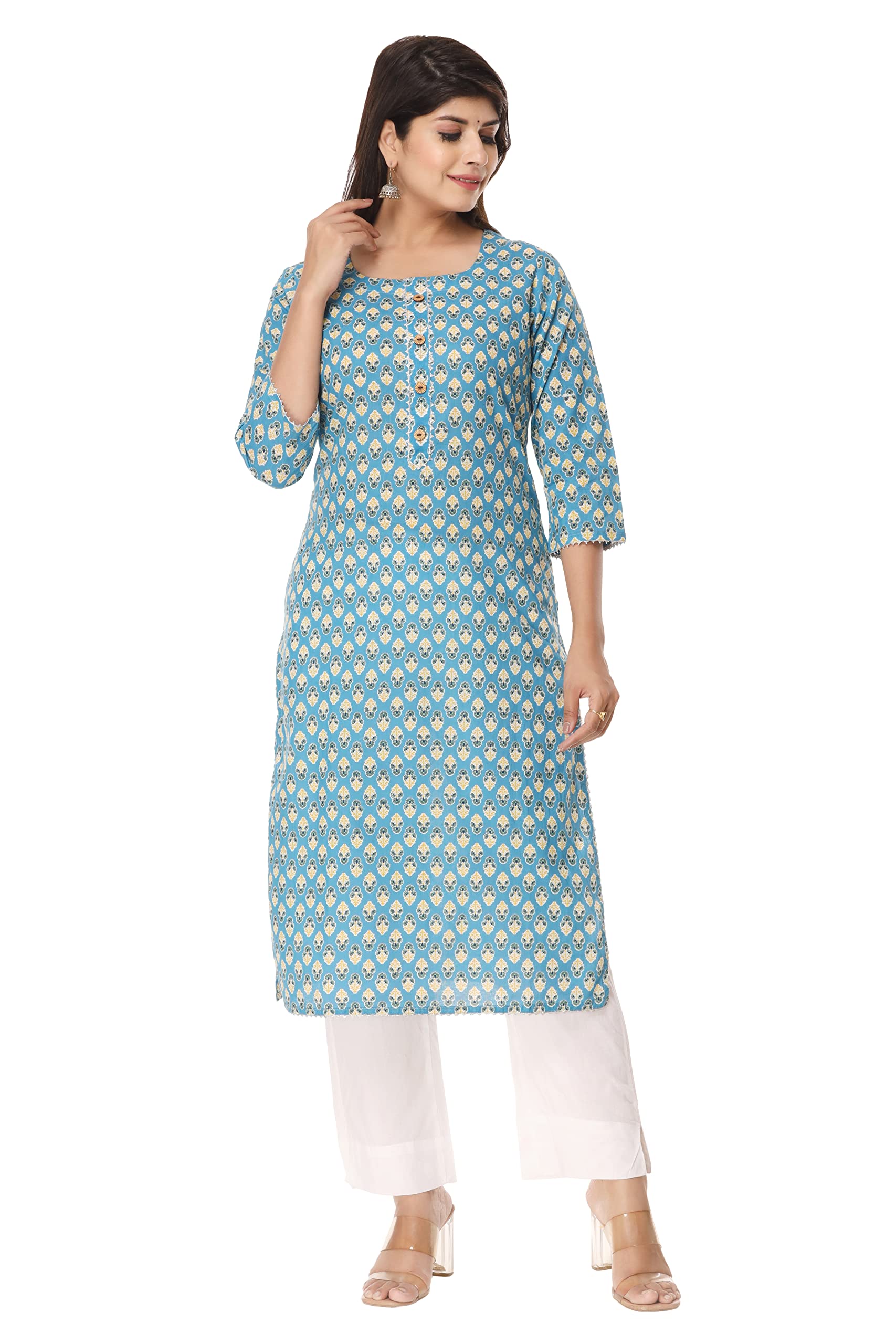 Vihaan Impex Indian Women Blue Kurti with White Pant Set