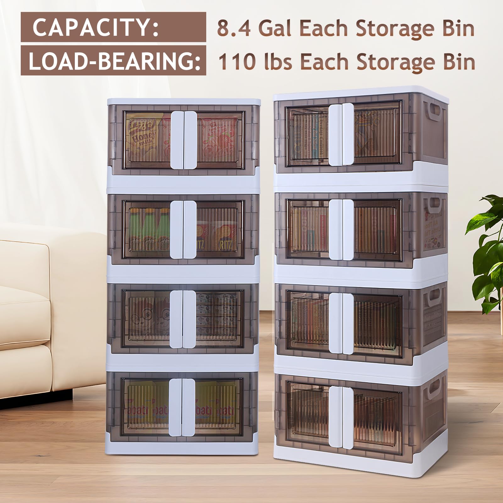 SAglorb 4 Pack Closet Organizers and Storage, 8.4 Gal Storage Bins with Lids and Wheels, Plastic Foldable Box Collapsible Storage Containers, Stackable Storage for Clothes, Blankets, Books