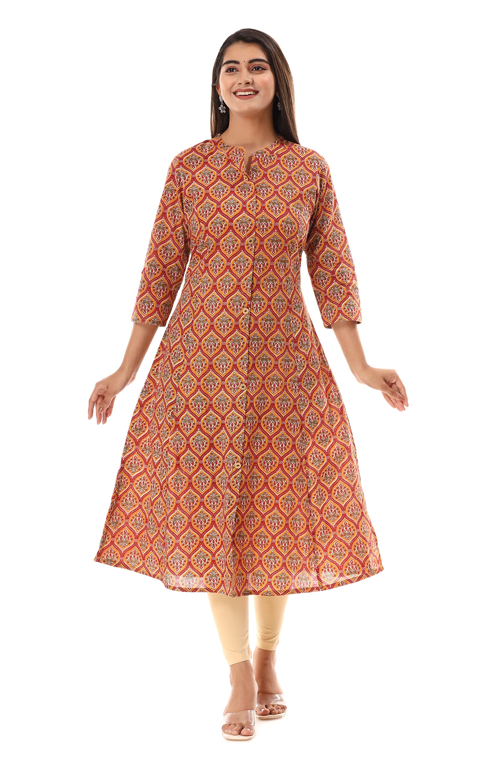 Vihaan Impex Printed Casual Red Tunic for Women Long Kurta Kurti 3/4 Sleeve (as1 alpha l regular regular)