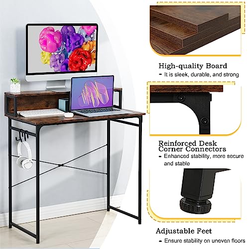 TEAMIX 32 inch Computer Desk with Shelf Study Writing Home Office Desk with Monitor Stand Vanity Table Mini Laptop Desk with Hooks 3D Printer Stand