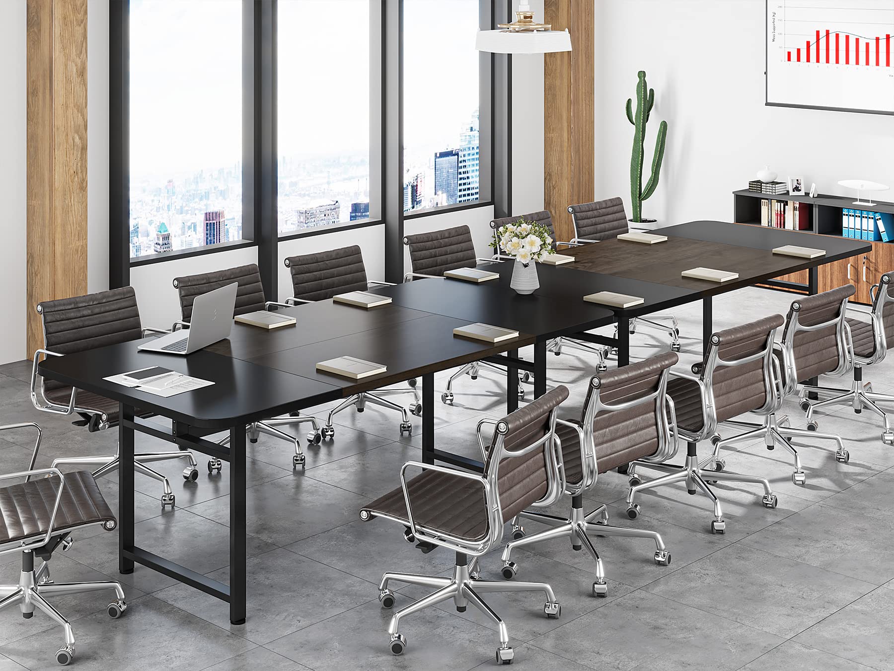 Tribesigns 6FT Conference Table, 70.86" W x 35.43" D Meeting Room Table Boardroom Desk for Office Conference Room, Splicing Board with Heavy Duty Metal Frame, Vintage Grey/Black