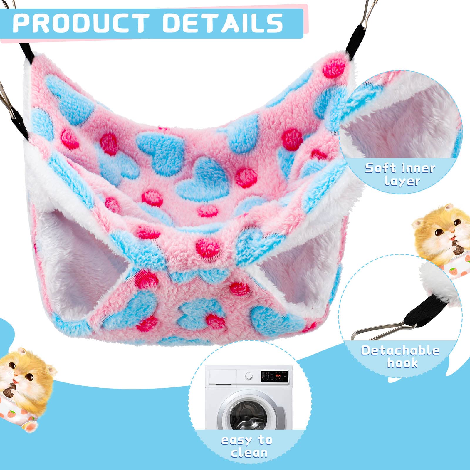 Sweetude 20-Piece Small Pet Cage Hammock Set, Double Layer Design, Sufficient Quantity and Rich Colors, Reliable Material, Easy to Use, Wide Application, Hamster, Guinea Pig