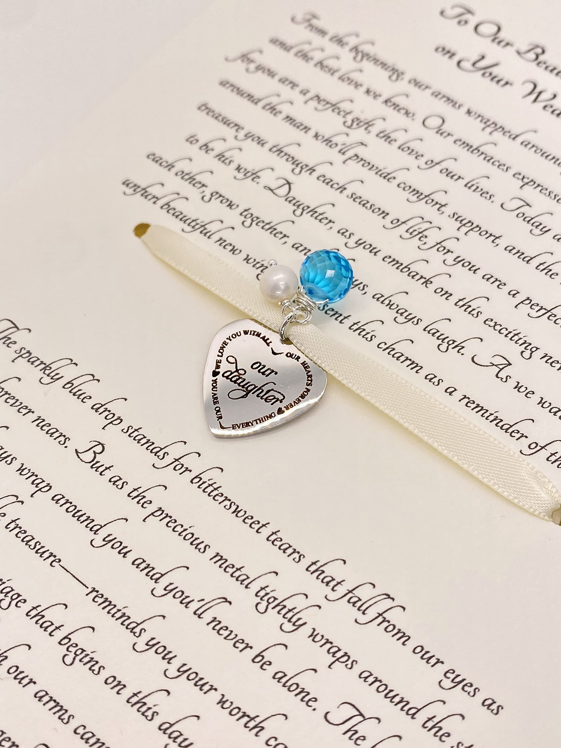 Wedding Gift for Daughter, Something Blue Charm and Poem from Parents Mom and Dad