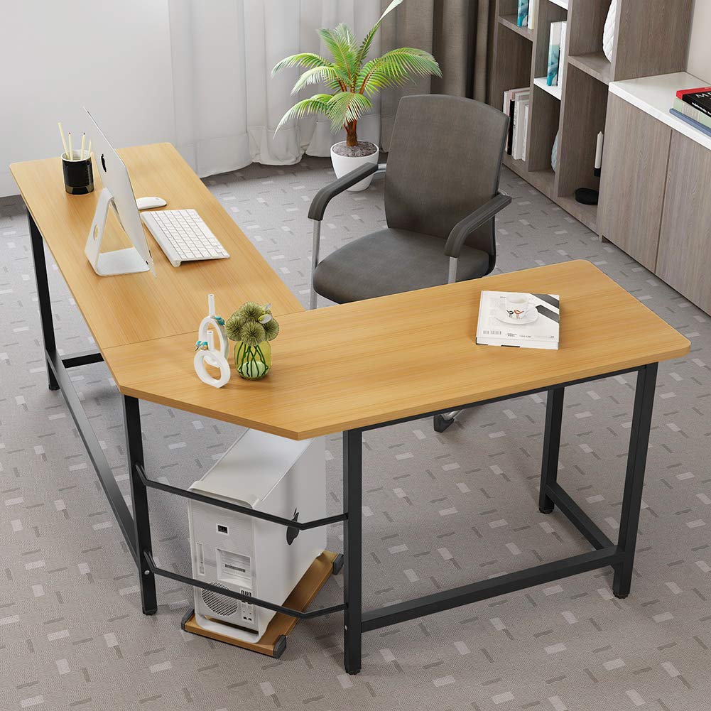 Tribesigns 66 inch Modern L Shaped Desk, Corner Computer Desk PC Laptop Gaming Table Workstation for Home Office, White Faux Marble/Gold Metal Frame