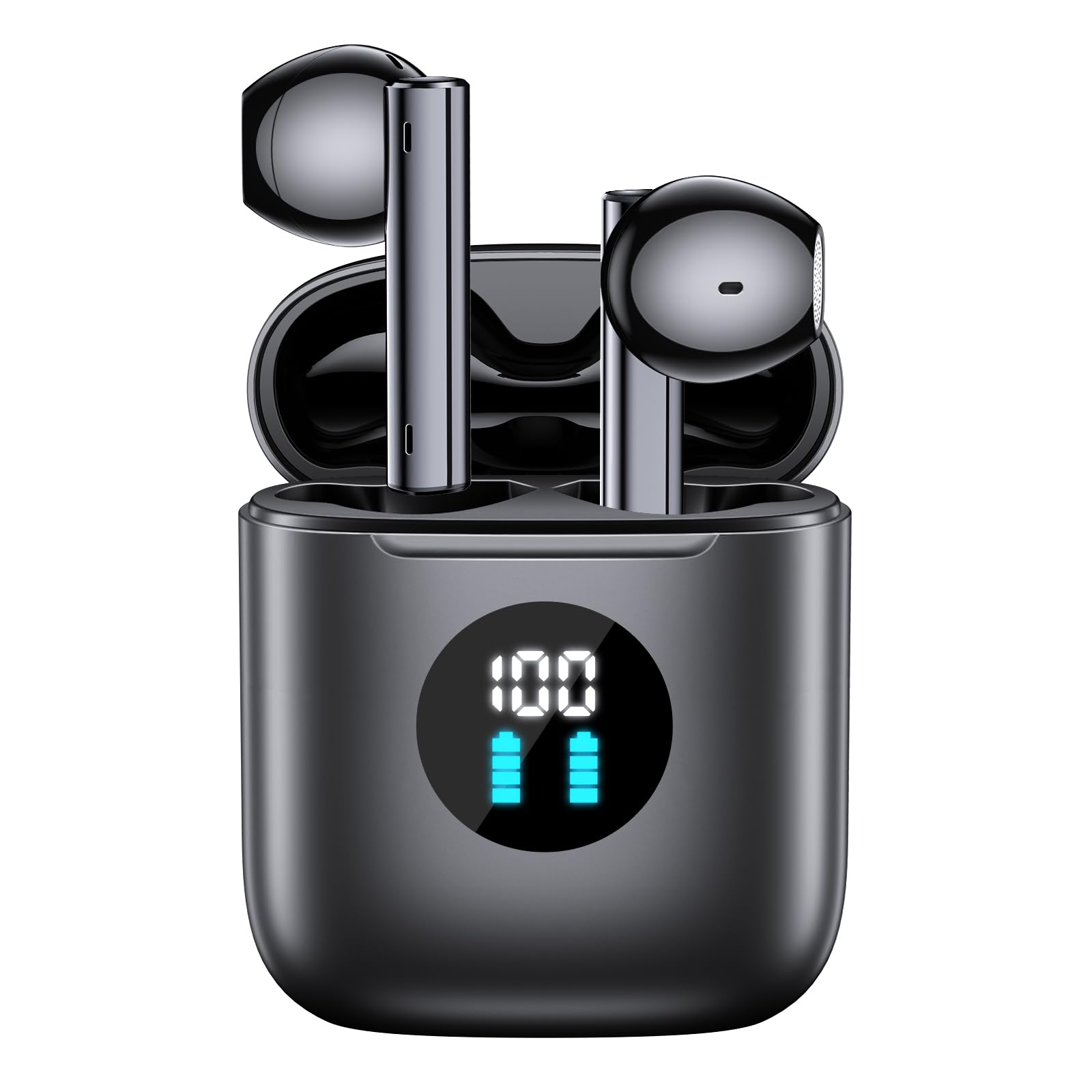 Wireless Earbuds Bluetooth Headphones 40Hrs Playtime Ear Buds with Digital Display Charging Case Microphone Immersive Stereo Audio Headset IPX7 Waterproof Sports Earphones for iOS Android Laptop Black