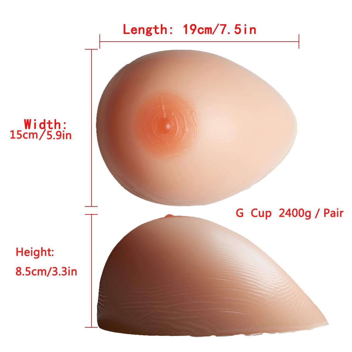 ZMASI Silicone Breast Forms Fake Breasts Mastectomy Prosthesis, C D DD E G Cup Mastectomy Breasts (B Cup,600g/Pair. L-W-H: 5.9 * 4.3 * 2.1inch)