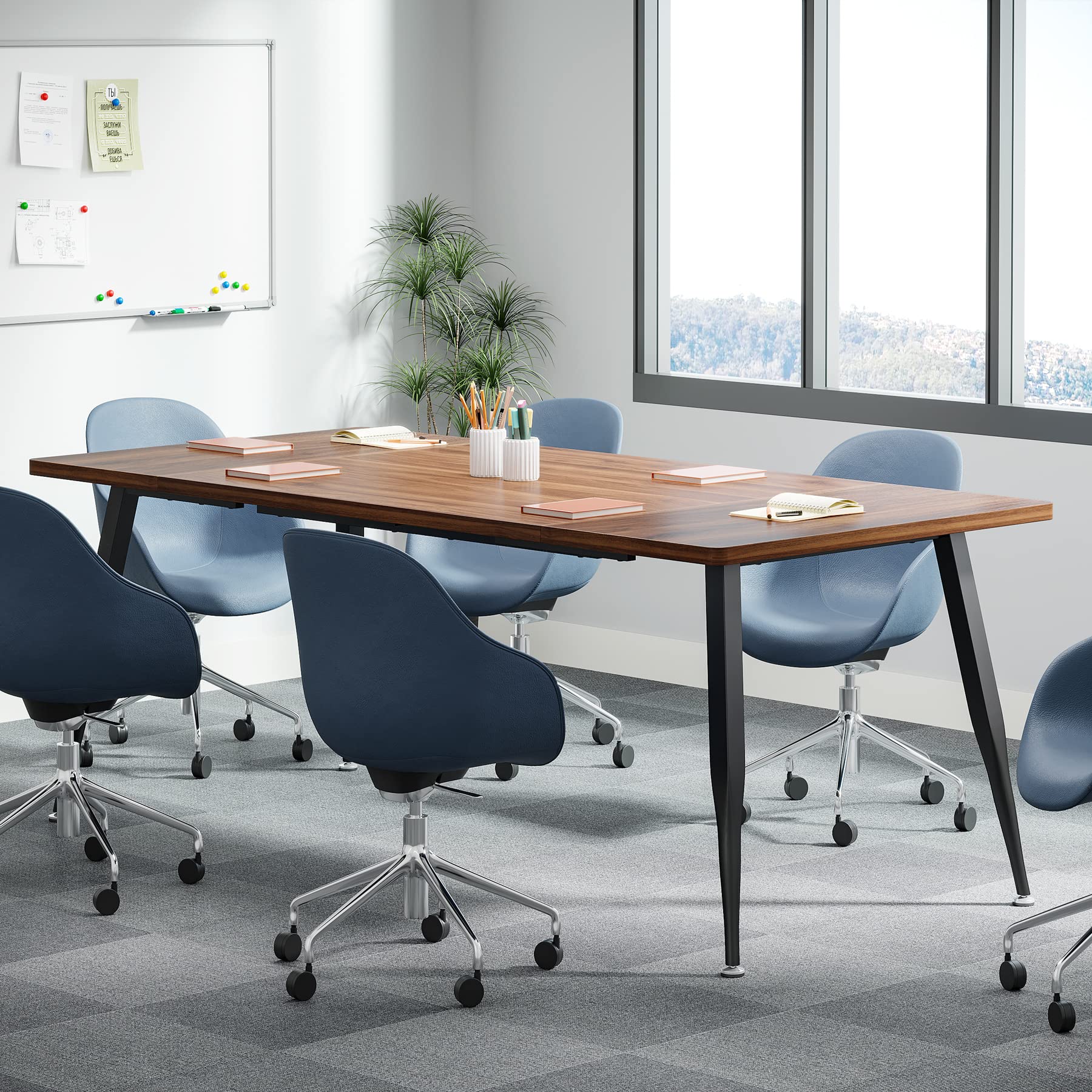 Tribesigns 6FT Conference Table, Rectangular Meeting Room Tables, Modern Industrial Seminar Table Boardroom Desk with Metal Legs for Office, 70.8’’ L x 31.5’’ W x 29.5’’ H (Brown and Black)