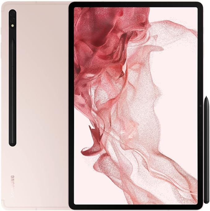 SAMSUNG Galaxy Tab S8+ Plus w/Low Latency S-Pen 256GB 12.4’’ 120Hz AMOLED, Snapdragon 8 (4nm), Android 12 Wi-Fi Tablet SM-X800 US Model (w/Fast 25W Charging Cube, Pink Gold)