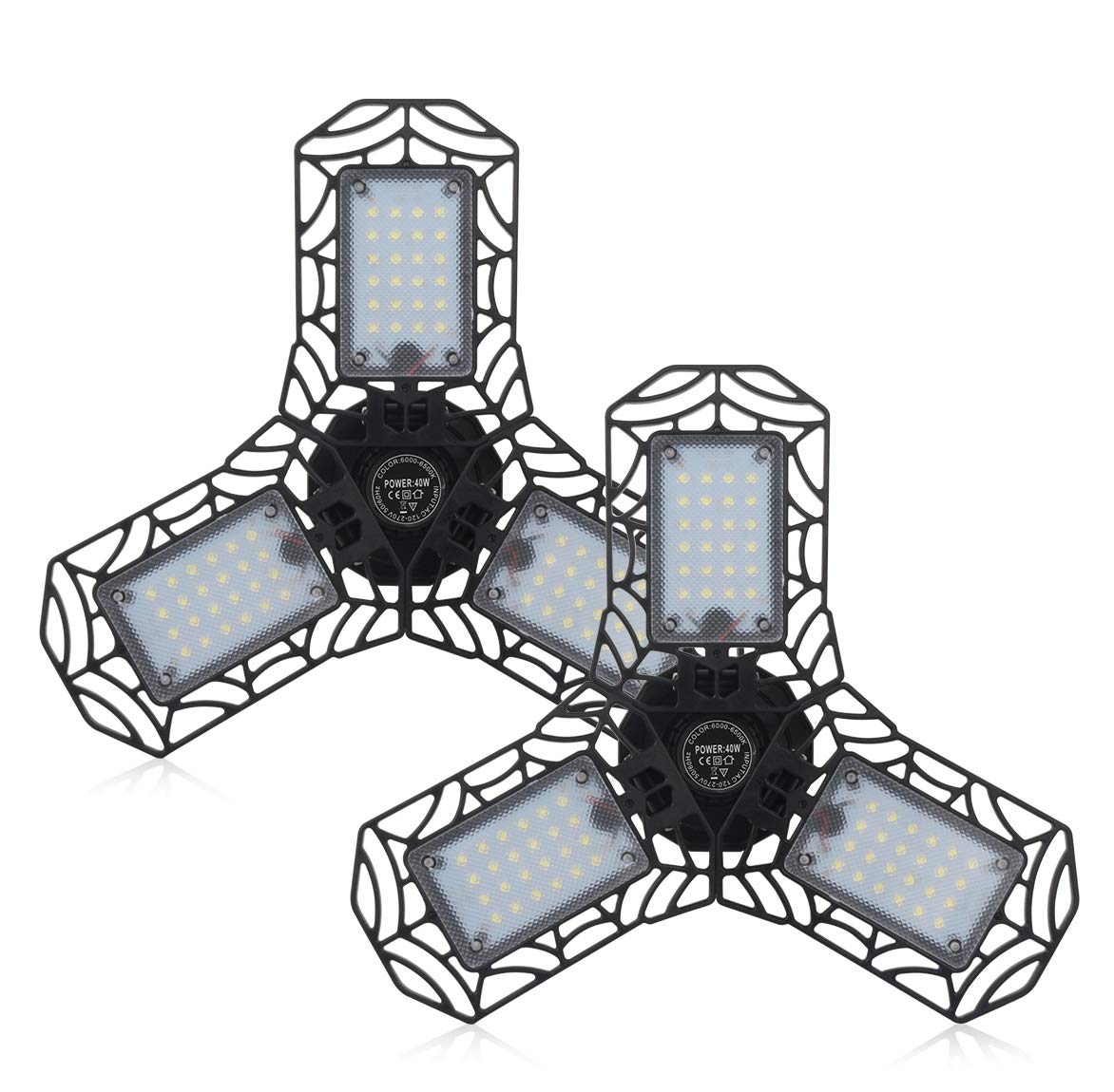 Three Leaf Garage Light Deformable Led Garage Lights 40W 4000 lumens Plastic Triple Glow Led Garage Light E26 Tribright Led Adjustable Lighting Trilight Garage Light for Garage Basement(2 Pack)