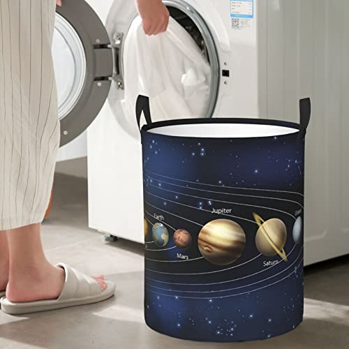 Solar Around Planet Sun Universe System Laundry Hamper With Handle Foldable Durable Laundry Basket Storage Bin Dirty Clothes Organizer Bag For Bedroom Bathroom Nursery