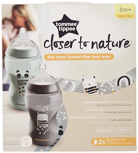 Tommee Tippee Closer to Nature Decorated Blue Baby Bottle, 340 ml, 2 Pack