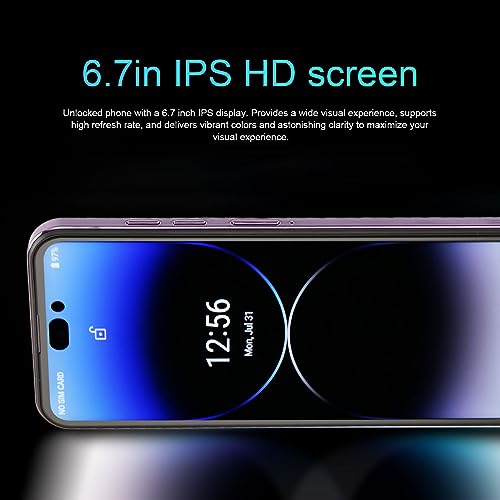 Vikye Unlocked Phone with 6.7 inch Large Screen, Octa Core Processor, 32MP 16MP Dual Camera, 8GB RAM, 256GB Memory, 4G Smartphone with Face Unlock (US Plug)