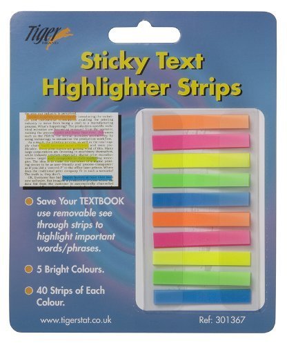 Tiger Stationery Sticky Neon Highlighter Strips Repositionable Memo Note Tabs X 200