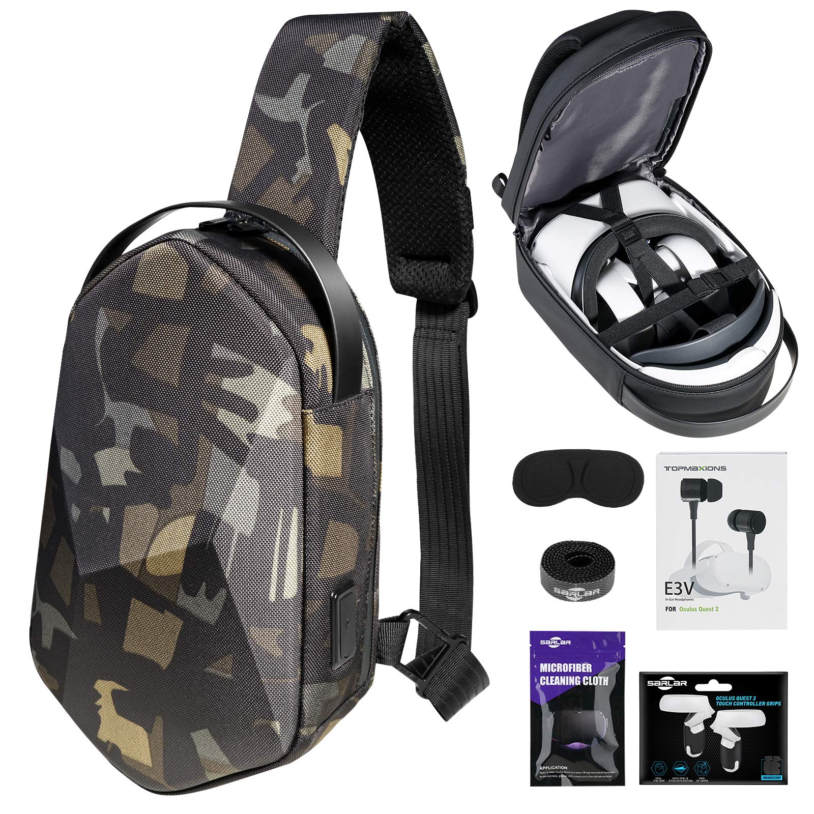 SARLAR Hard Chest Shoulder Backpack for Oculus Quest 2 VR Gaming Headset and Touch Controller Aessories, Includes Accessories Such as in-Ear Headphones