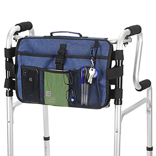 Walker Bag-Double Sided Walker Pouch with 9 Pockets for Large Capacity Water Resistant Tote Folding Walker Basket Caddy Universal fit Walker, rollator (Flower)