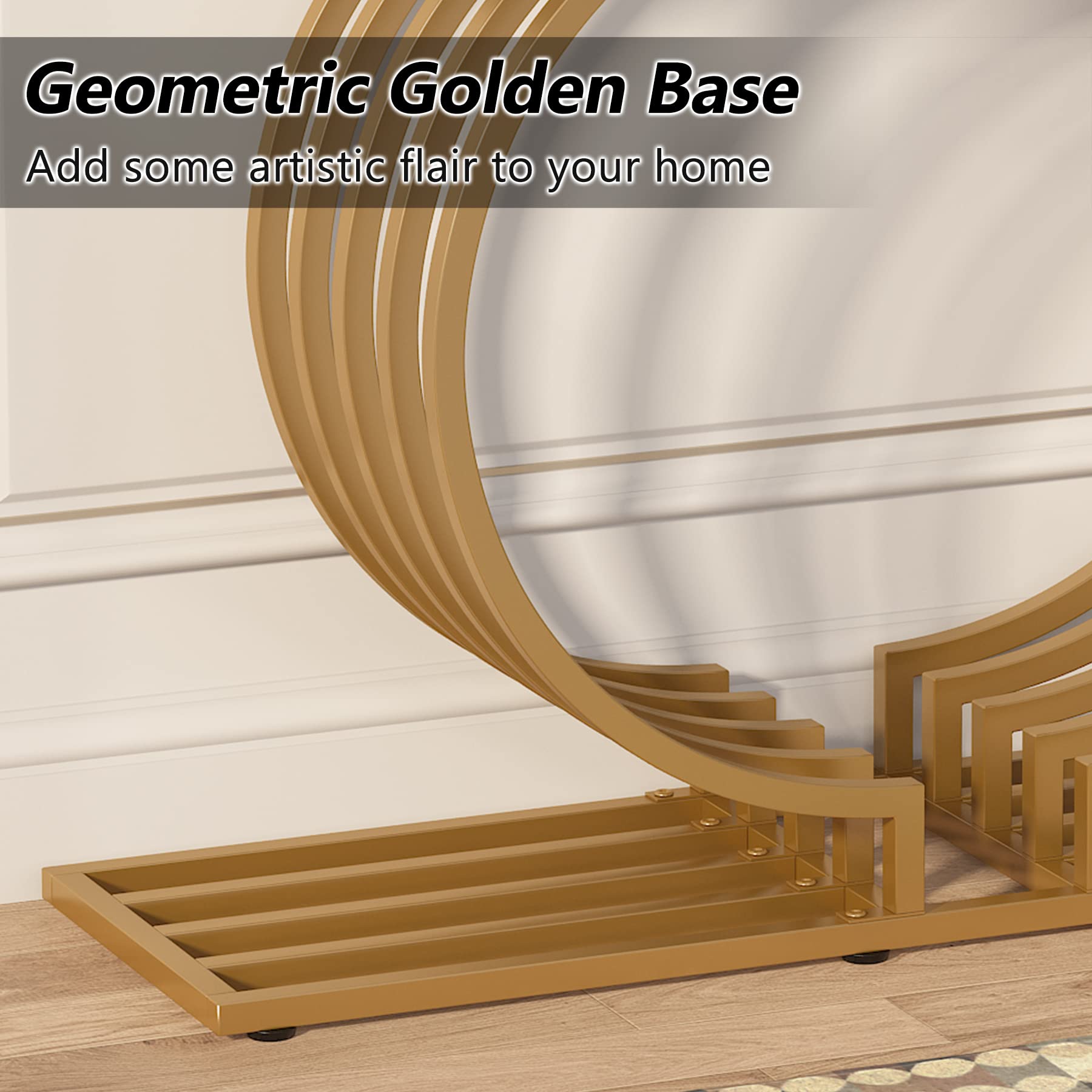 Tribesigns Modern Console Table with Gold Base, 40 inch Geometric Entryway Sofa Table Narrow Long, Contemporary Accent Table for Living Room, Entryway, Hallway, Entrance, Faux Marble White